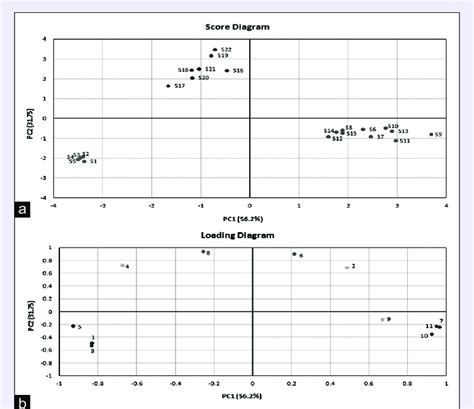 Scores A And Loading Diagrams B Of Principal Component Analysis