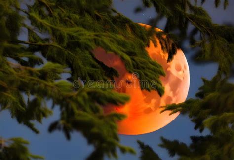 Eclipsed Moon Through The Trees Stock Illustration Illustration Of