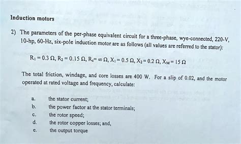 solved text induction motors the parameters of the per phase