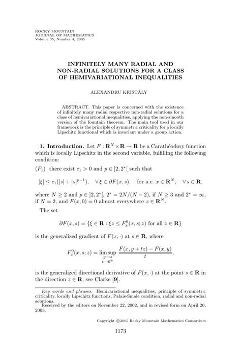 Pdf Infinitely Many Radial And Non Radial Solutions For A Class Of Hemivariational Inequalities