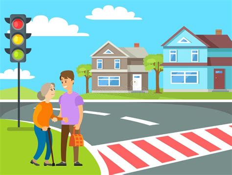 Helping Old Woman Crossing Street Stock Illustrations 24 Helping Old