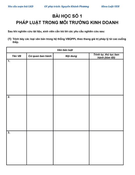 BÀi SoẠn Lkd Cô Khanh BÀi HỌc SỐ 1 PhÁp LuẬt Trong MÔi TrƯỜng Kinh
