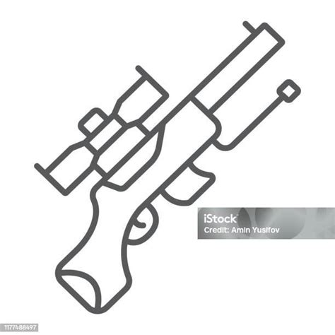 狙擊槍細線圖示武器和軍事自動機器標誌向量圖形白色背景上的線性圖案向量圖形及更多10號圖片 10號 9mm 手槍 三軍 Istock