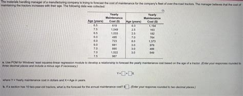 Solved Use Pom For Windows Least Squares Linear Regression