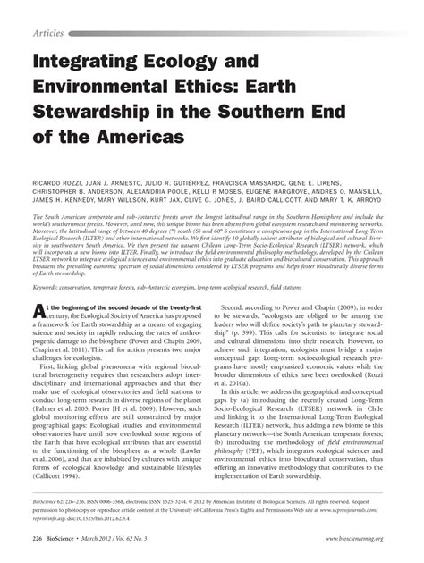 Pdf Integrating Ecology And Environmental Ethics Earth Stewardship