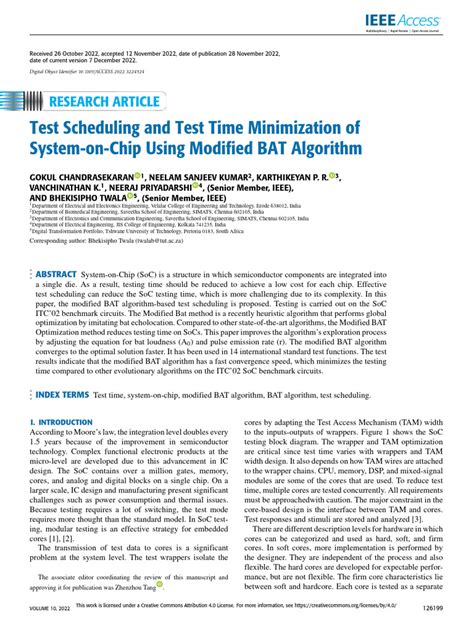 Test Scheduling And Test Time Minimization Of System On Chip Using Modified Bat Algorithm Pdf