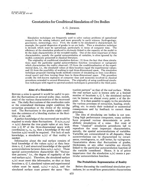 Geostatistics For Conditional Simulation Of Ore Bodies Pdf Applied