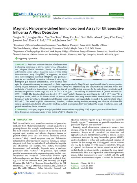 Magnetic Nanozyme Linked Immunosorbent Assay For Ultrasensitive Influenza A Virus Detection Pdf