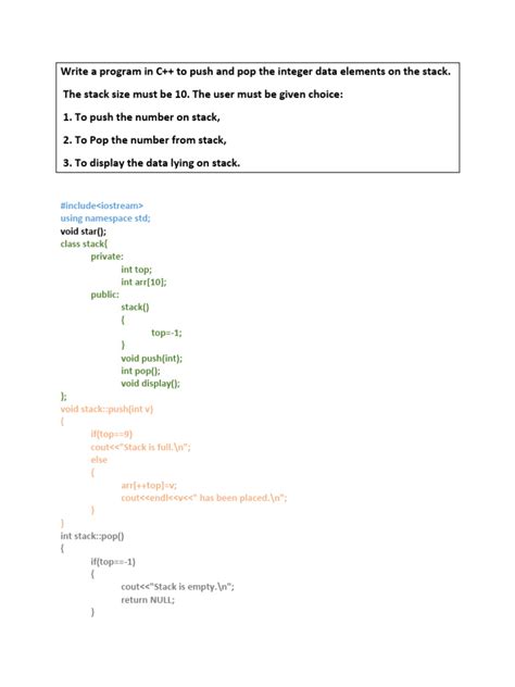 Code For Pushing And Poping Data Into A Stack Pdf Computer