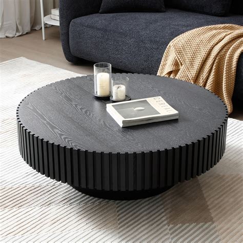 Lyuhome 31 49 Black Round Coffee Table For Living Room
