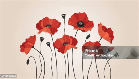 중립 베이지 색 배경에 빨간 양 귀 비 Remembrance Day 또는 Victory Day 프로젝트에 적합한 벡터