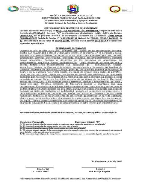 Modelo Informe Final Pdf Venezuela Puntuación