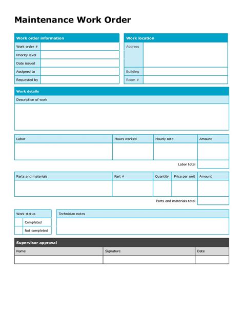 Maintenance Work Order Form Free Printable Template Fmx