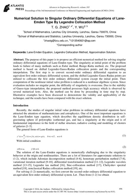 Pdf Numerical Solution To Singular Ordinary Differential Equations Of