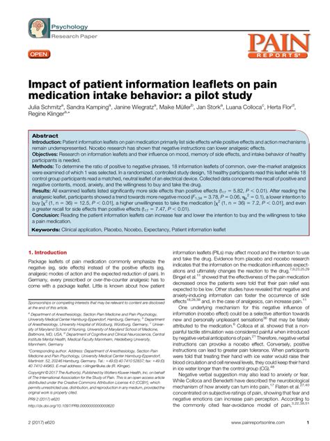 Pdf Impact Of Patient Information Leaflets On Pain Medication Intake