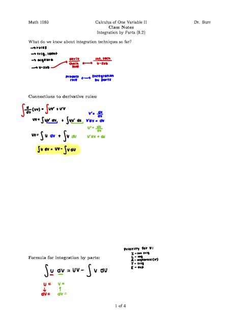 8 2 Integration By Parts Math 1080 Calculus Of One Variable Ii Dr Burr Class Notes