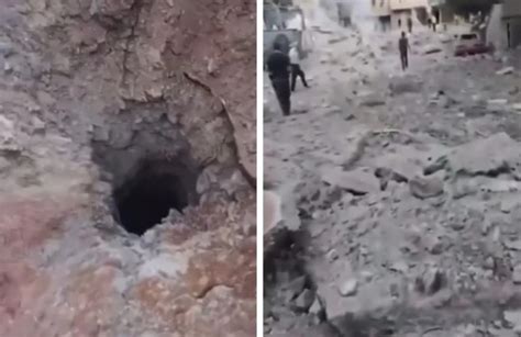 شاهد حفرة عميقة أحدثتها الغارة الإسرائيلية على بيروت لاستهداف قادة حزب