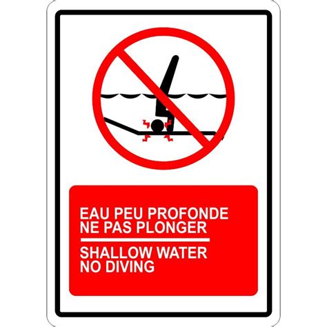 Affiche de sécurité pour piscine bilingue eau peu profonde ne pas plonger