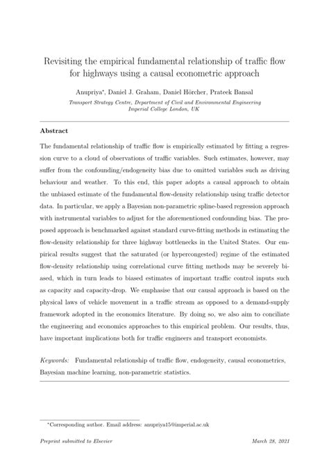 Pdf Revisiting The Empirical Fundamental Relationship Of Traffic Flow For Highways Using A