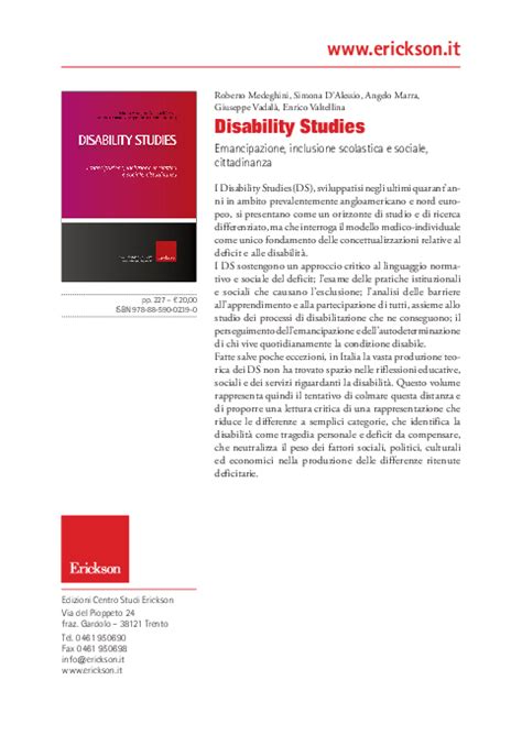 Pdf Disability Studies Emancipazione Inclusione Scolastica E