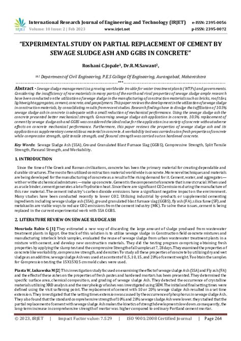 Pdf Experimental Study On Partial Replacement Of Cement By Sewage