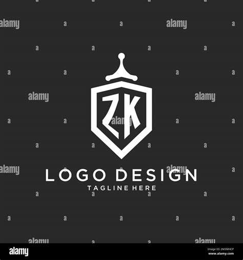Zk Monogram Logo Initial With Shield Guard Shape Design Ideas Stock