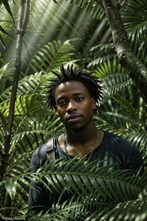 Man Exploring A Dense Jungle With Sunlight Filtering Through The