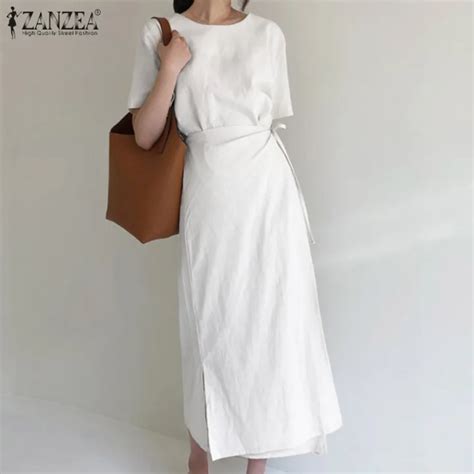 ZANZEA Korean Style Womens Elegant Wrap Dress Short Sleeve Fit Solid