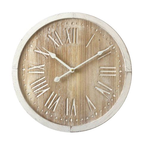 Rebecca Mobili Horloge Murale Ronde Shabby Blanc Analogique Mdf 40x40x4