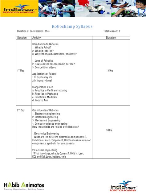 indiafirst robotics robochamp robotics course syllabus pdf