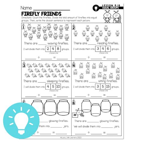Lucky To Learn Math Lesson 918 Division With Equal Groups Mini Lesson Firefly Friends