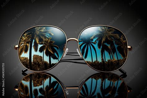 Mirror Sunglasses With Palms And Sky Paradise Reflection On Dark Mirror
