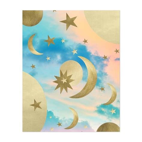 Pastel Starry Sky Moon Dream 3 Collage Nature Art Printposter Bed