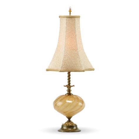Kinzig Lamps Hand Blown Glass Lamps With Embroidered Silk Shades