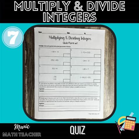 Quiz Multiplying And Divding Integers By Manic Math Teacher Tpt