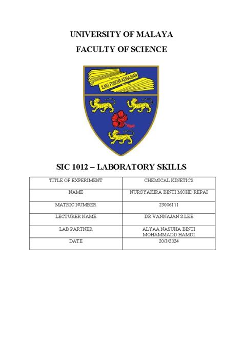 University Of Malaya Lab Report University Of Malaya Faculty Of Science Sic 1012
