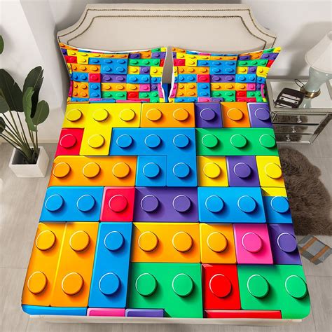 Erosebridal Building Blocks Fitted Sheet Full Colorful Bed Sheets 3d