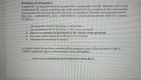 Solved Problem Points A Projectile Was Launched From Chegg