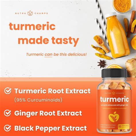 Turmeric Gummies With Ginger And Black Pepper Extract 95 Curcuminoids