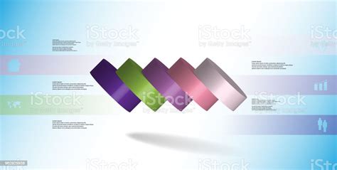 유출은 5 색 부분을 가로로 슬라이스 실린더의 모티브로 3d 그림 Infographic 템플릿 간단한 로그인 텍스트 색상 배너에