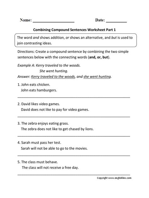 Combining Compound Sentences Worksheet Part 1 Pdf