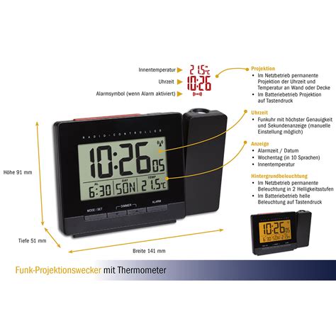 Radio Controlled Projection Alarm Clock With Temperature TFA Dostmann