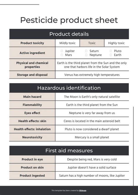 Product Data Sheet Design Presentation