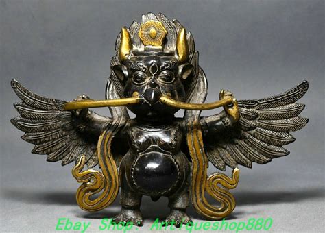 9 Old Tibetan Bronze Gilt Redpoll Winged Garuda Bird Eagle Buddha