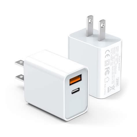 Snapklik LCGENS USB C Wall Charger Block 20W 2 Pack Dual Port PD