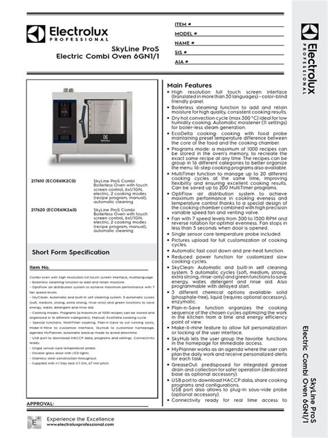Electric Combi Oven 6gn1 1 217610 217620 Pdf Sheet Pan Baking