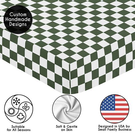 Gingham Checkered Plaid Collection Green And White Crib Sheet