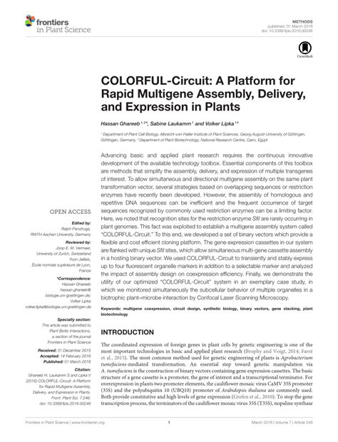 Pdf Colorful Circuit A Platform For Rapid Multigene Assembly