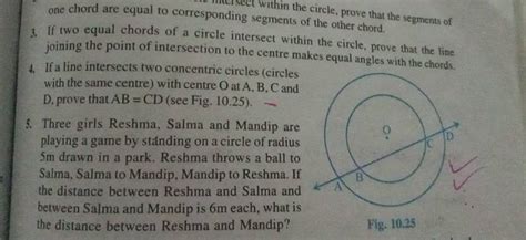 one chord are equal to corresponding segme the circle prove that the seg