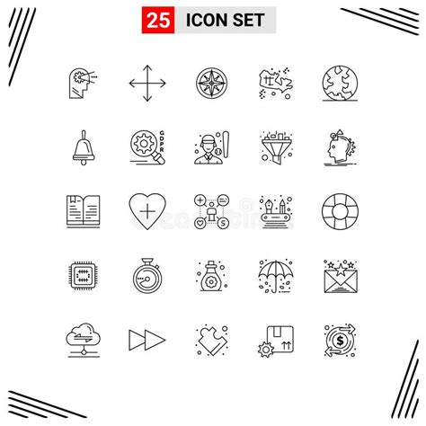 25 User Interface Line Pack Of Modern Signs And Symbols Of Earth Treasure Compass Location